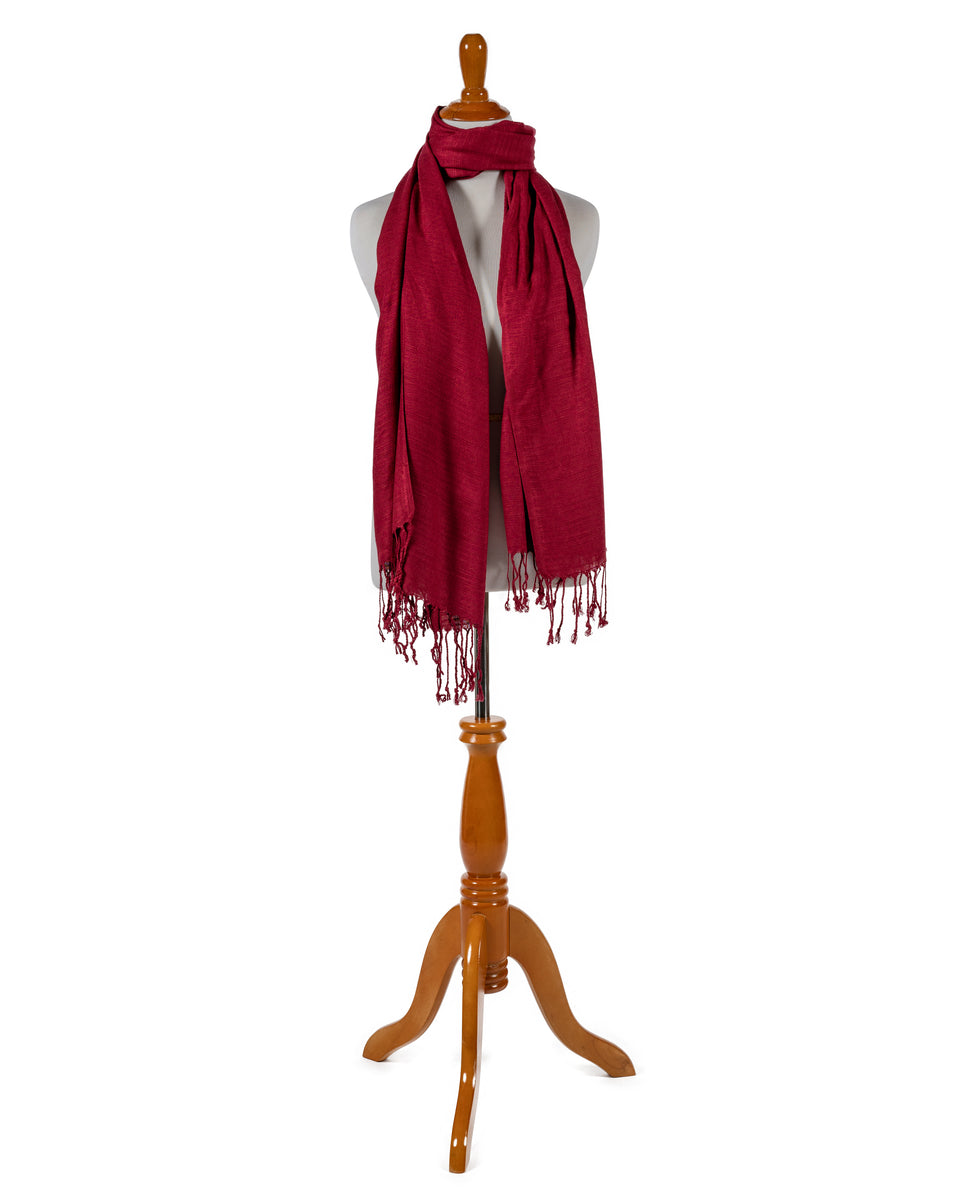 Ruby Red Tassel Silk Scarf | Indigo Attire – IndigoAttire